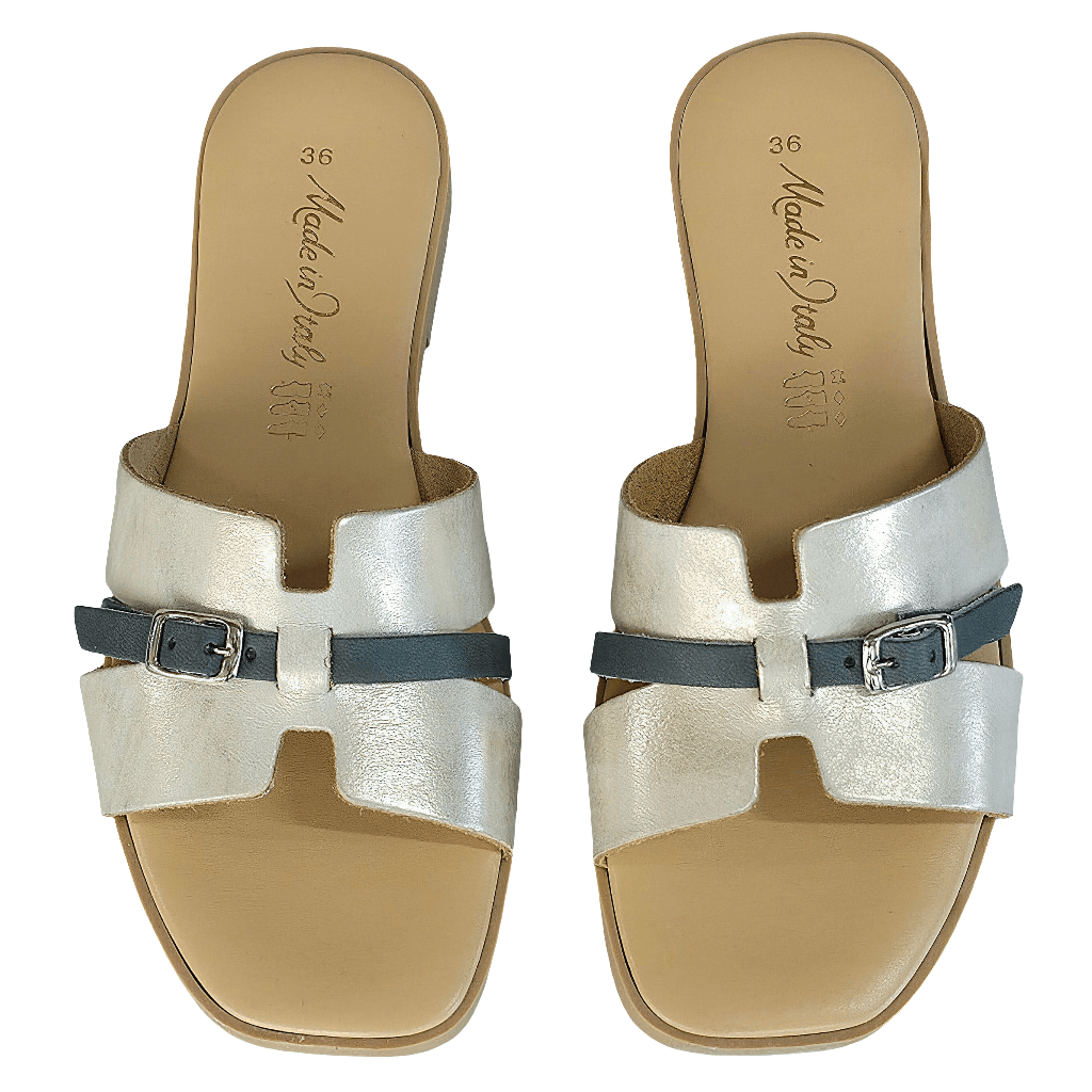 Papuci dama piela naturala Auriu - Made in Italy